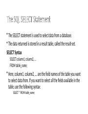 The SQL SELECT Statement Docx The SQL SELECT Statement The SELECT Statement Is Used To