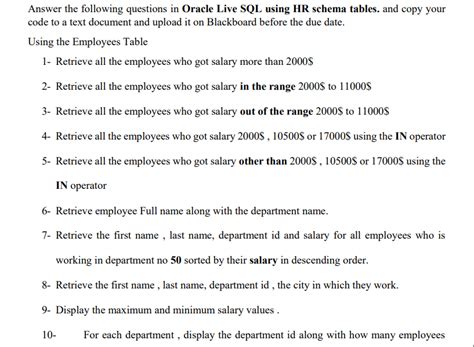Solved Answer The Following Questions In Oracle Live Sql