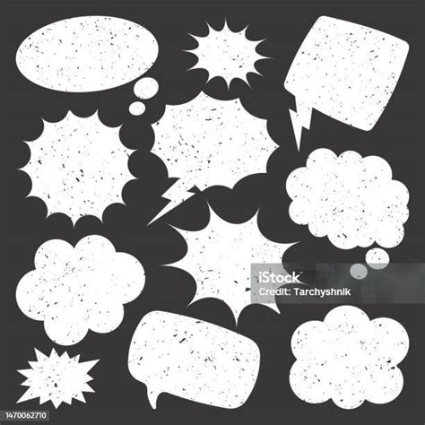 어두운 배경에 흰색 그런 지 만화 거품 손으로 그린 복고풍 만화 스티커 채팅 메시지 상자 벡터 그림 대화 풍선 문자 기호에 대한