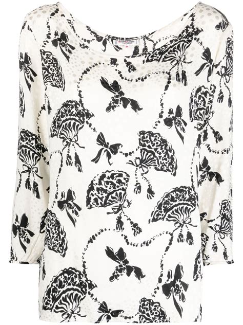 Saint Laurent Pre Owned 1980s Bouquet Print Silk Blouse Neutrals
