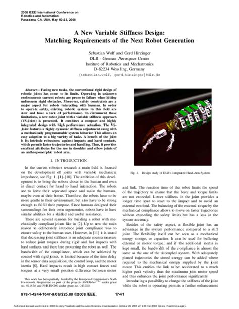 Pdf A New Variable Stiffness Design Matching Requirements Of The Next Robot Generation