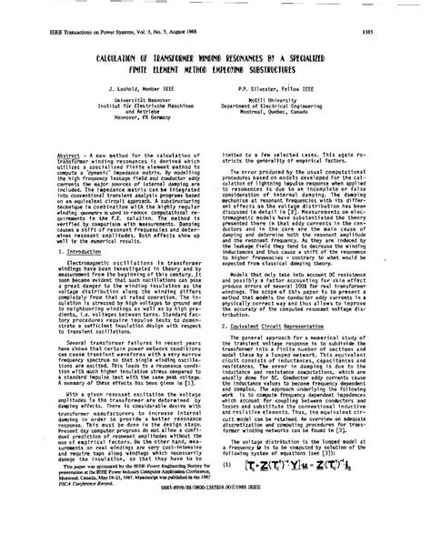 Pdf Calculation Of Transformer Winding Resonances By A Specialized Finite Element Method