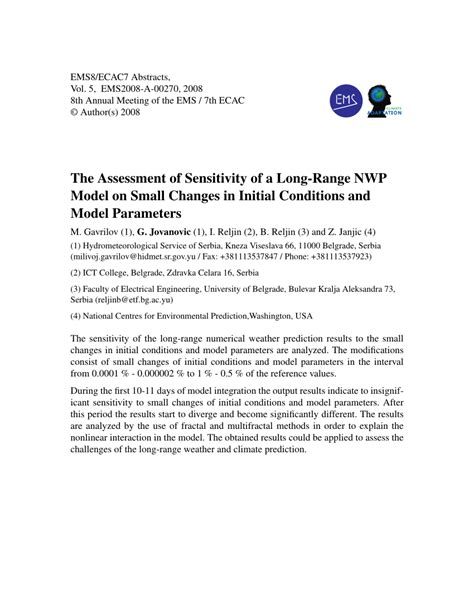 Pdf The Assessment Of Sensitivity Of A Long Range Nwp Model On Small