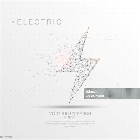 전기 번개 모양 디지털 그려진된 낮은 폴 리 와이어 프레임 로우 폴리곤 모델링에 대한 스톡 벡터 아트 및 기타 이미지 로우