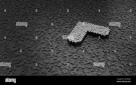 3d Rendering Metal Cubes In Shape Of Symbol Of Angle Arrow Up Light