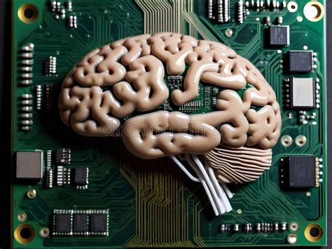 Image Of The Human Brain As The Printed Circuit As Motherboard Processor Stock Illustration