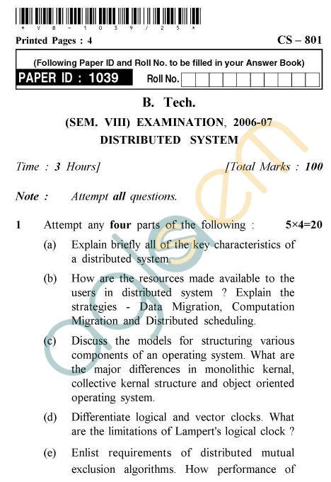 Aktu Btech Question Paper Cs 801 Distributed System Aglasem