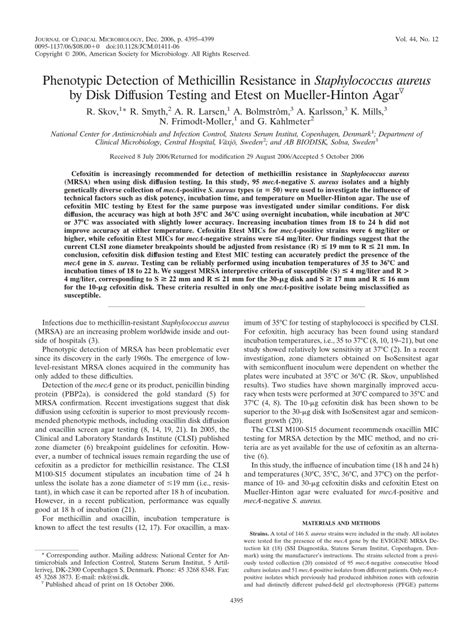 Pdf Phenotypic Detection Of Methicillin Resistance In Staphylococcus Aureus By Disk Diffusion