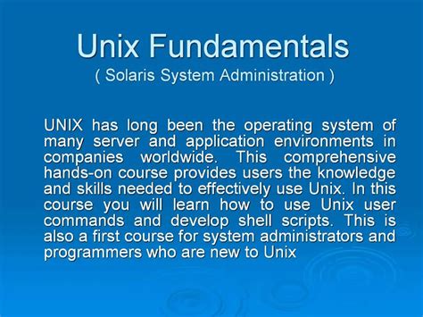 Ppt Unix Fundamentals Solaris System Administration Powerpoint