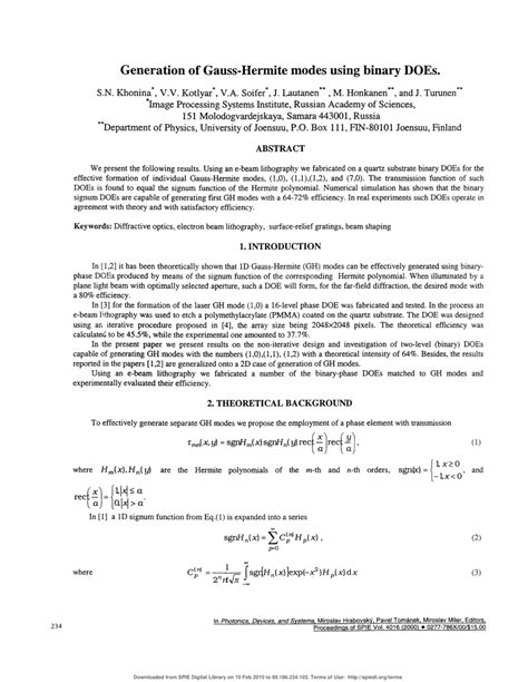 pdf generation of gauss hermite modes using binary does