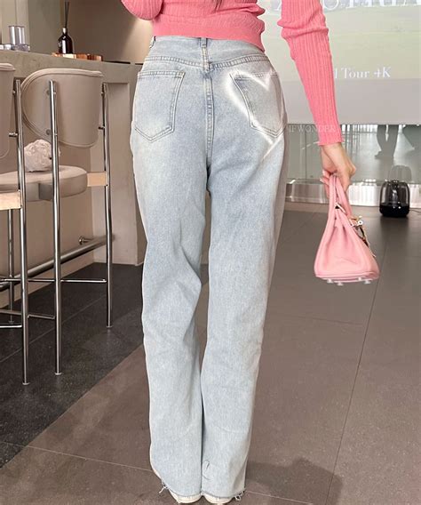 하트 프린팅 와이드 데님팬츠 에이블리