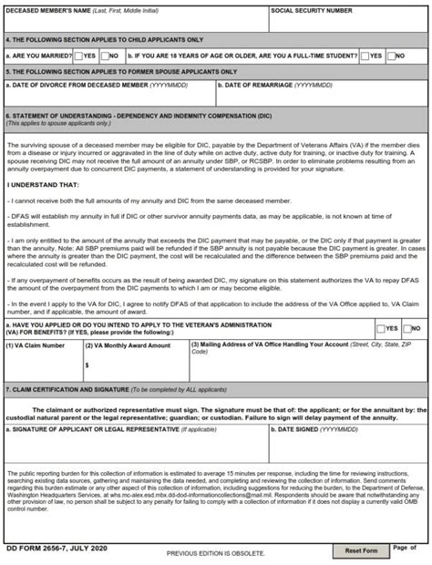 Dd Form 2656 7 Verification For Survivor Annuity Dd Forms