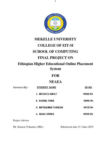 Mekelle University College Of Eit M School Of Computing Final Project