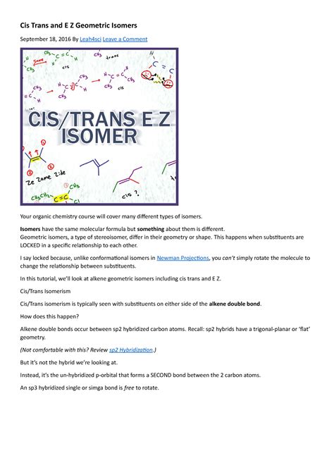 Cis Trans And E Z Geometric Isomers Cis Trans And E Z Geometric