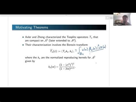 Free Video Weighted Theory Of Toeplitz Operators On The Bergman Space From Fields Institute