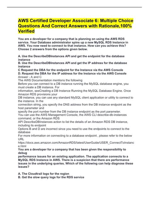 AWS Certified Developer Associate Multiple Choice Questions And Correct Answers With