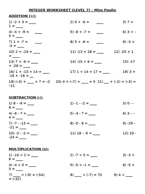 Integer Extra Worksheet Pdf Arithmetic Mathematics Integer Extra Worksheet Pdf Arithmetic Mathematics