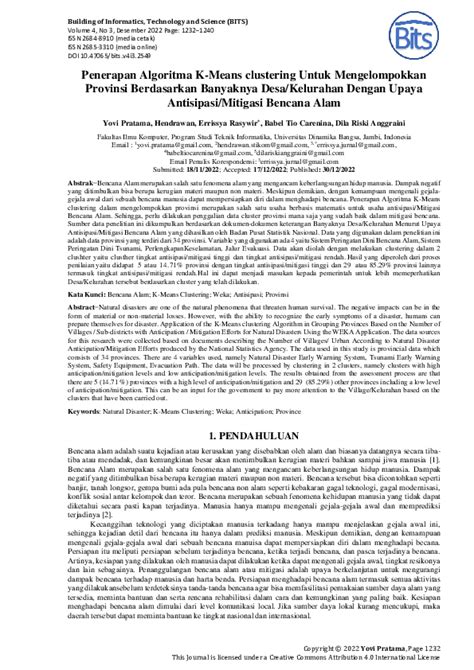 Pdf Penerapan Algoritma K Means Clustering Untuk Mengelompokkan