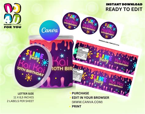 Slime Theme Pringles Wrapper Pringles Can Editable Pringles Label Editable Etsy