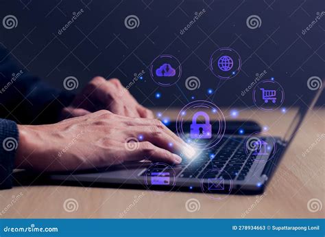 Cybersecurity Concept Businessman Using Laptop Computer User Privacy Security And Encryption