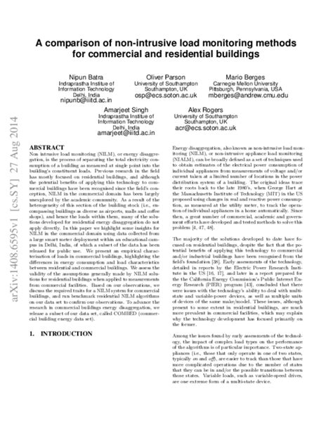 Pdf A Comparison Of Non Intrusive Load Monitoring Methods For