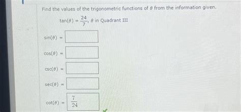 Solved Find the values of the trigonometric functions of θ Chegg