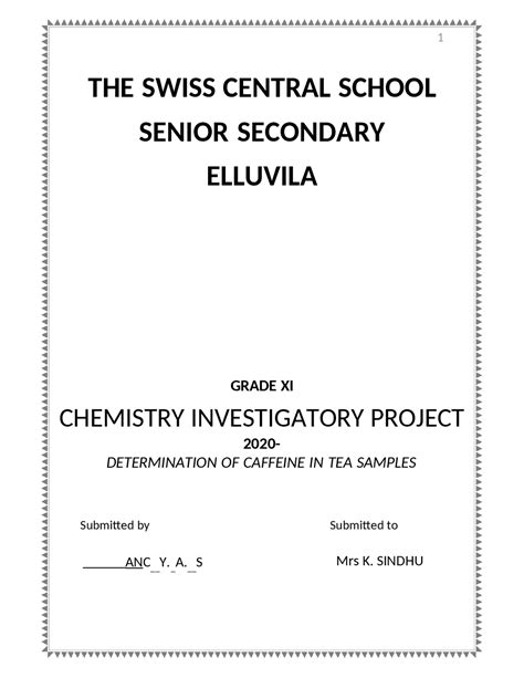 Chem Investigatory Project Summaries Chemistry Docsity