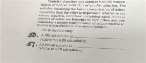 Solved Tonicity Describes One Solutions Solute