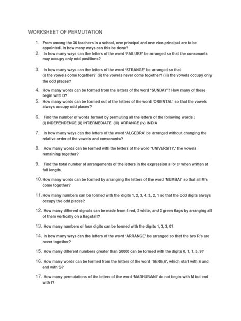 Worksheet Of Permutation Pdf Language Arts And Discipline