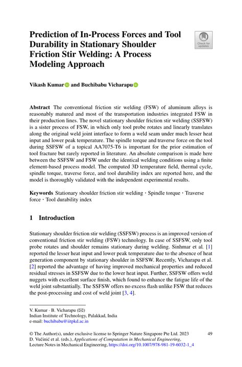 Pdf Prediction Of In Process Forces And Tool Durability In Stationary Shoulder Friction Stir