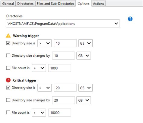 Directory Size Monitor Template Server Manager Help