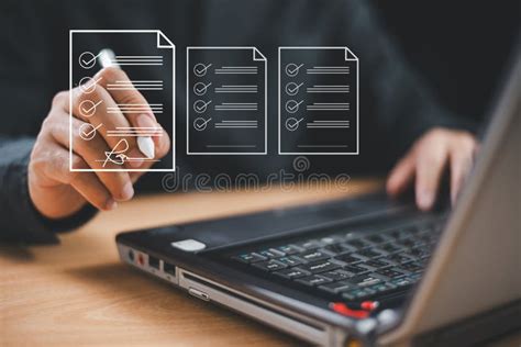 Document Management System Concept Businessmen CheckÂ ElectronicÂ Document On DigitalÂ Screen