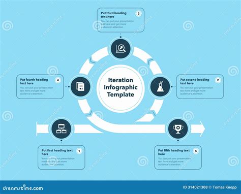 Iteration Infographic Template With Five Steps Blue Version Stock