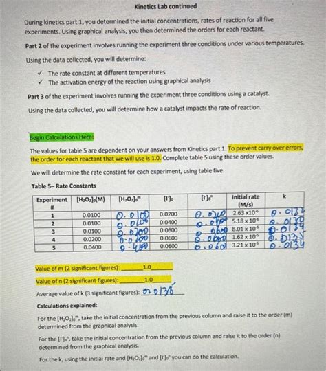 Solved Kinetics Lab Continued During Kinetics Part You Chegg