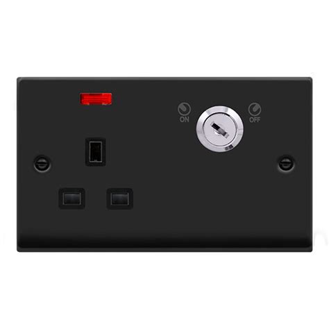 Click Deco Matt Black 13a 2 Gang Key Lockable Socket With Neon