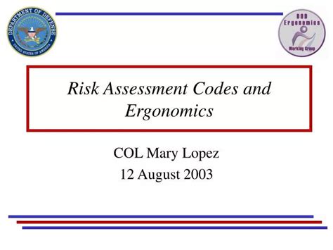 Ppt Risk Assessment Codes And Ergonomics Powerpoint Presentation