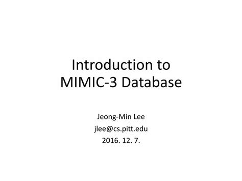 Pdf Introduction To Mimic 3 Database University Of Pittsburghpeople