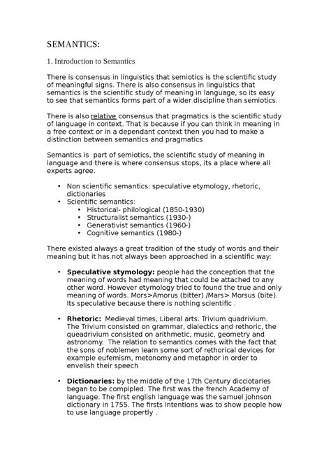 Semantics 1 Introduction To Semantics 2 Lexical Semantics Apuntes