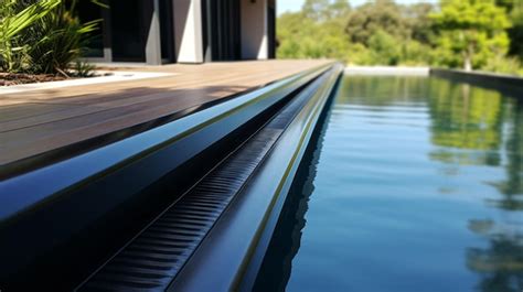 Modern Black Gutter Placed Next To Swimming Pool Premium Ai Generated Image