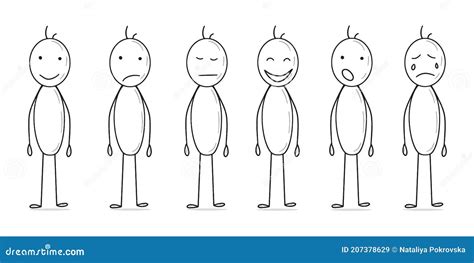 Set Of Stick Man Figures With Different Emotions Happy Sad