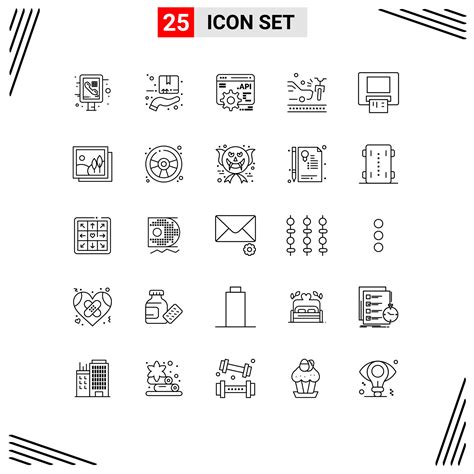 Set Of 25 Vector Lines On Grid For Money Atm Api Crash Bicycle Editable Vector Design Elements