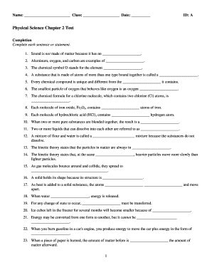 Physical Science Chapter Test Answer Key Fill Online Printable Fillable Blank PdfFiller