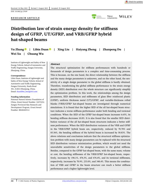 Pdf Distribution Law Of Strain Energy Density For Stiffness Design Of Gfrp Ut Gfrp And Vrb