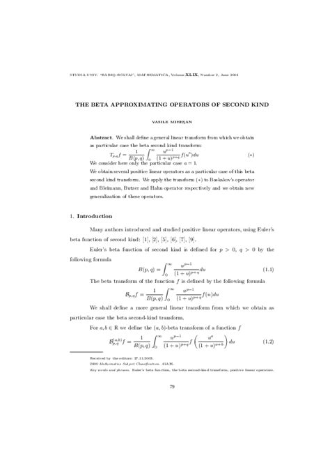 Pdf The Beta Approximating Operators Of Second Kind
