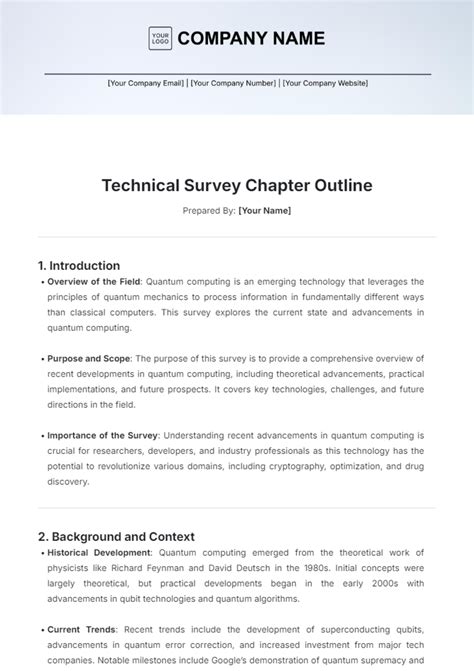 Free Technical Survey Chapter Outline Template To Edit Online