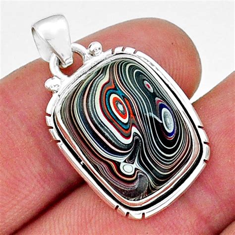 Fordite Detroit Agate Octagan Sterling Silver Pendant Jewelry Y17881