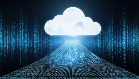 Digital Bridge Of Flowing Binary Code Leads To Glowing Cloud Symbolizing Connection Between