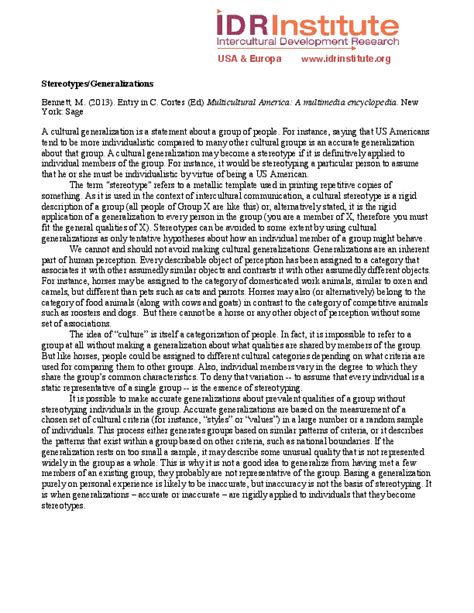 Pdf Cultural Generalizations