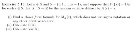 solved exercise 5 13 let n∈n and s {0 1 … n−1} and suppose