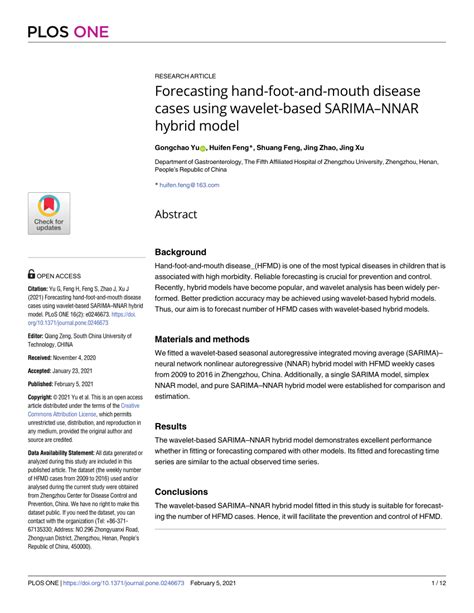 Pdf Forecasting Hand Foot And Mouth Disease Cases Using Wavelet Based Sarima Nnar Hybrid Model
